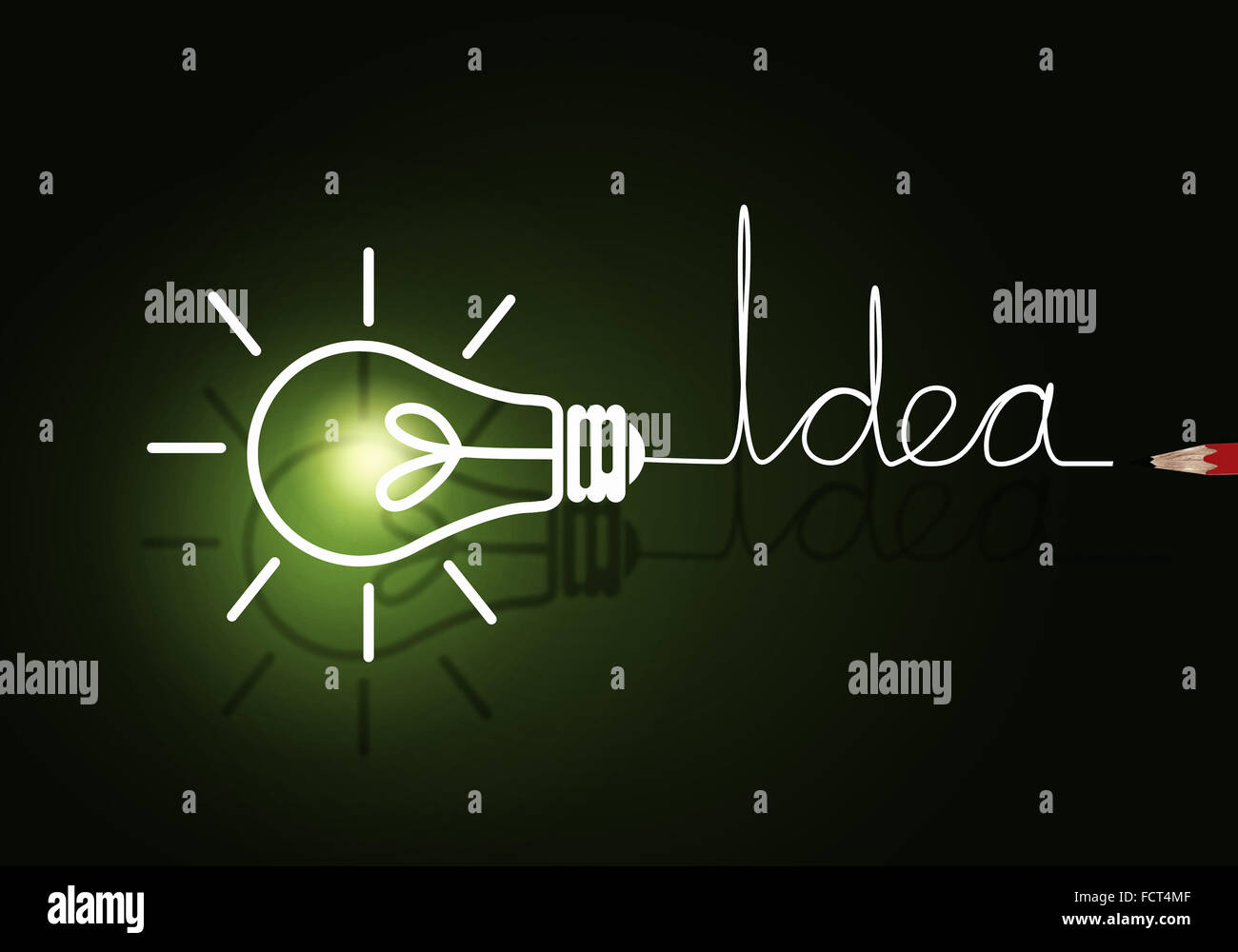 Abstract image with drawn light bulb on green background Stock Photo ...