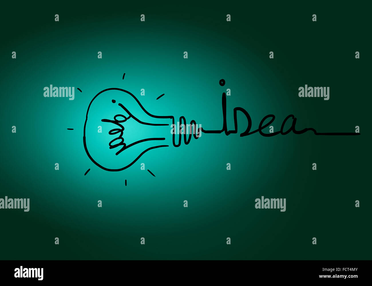 Abstract image with drawn light bulb on green background Stock Photo ...