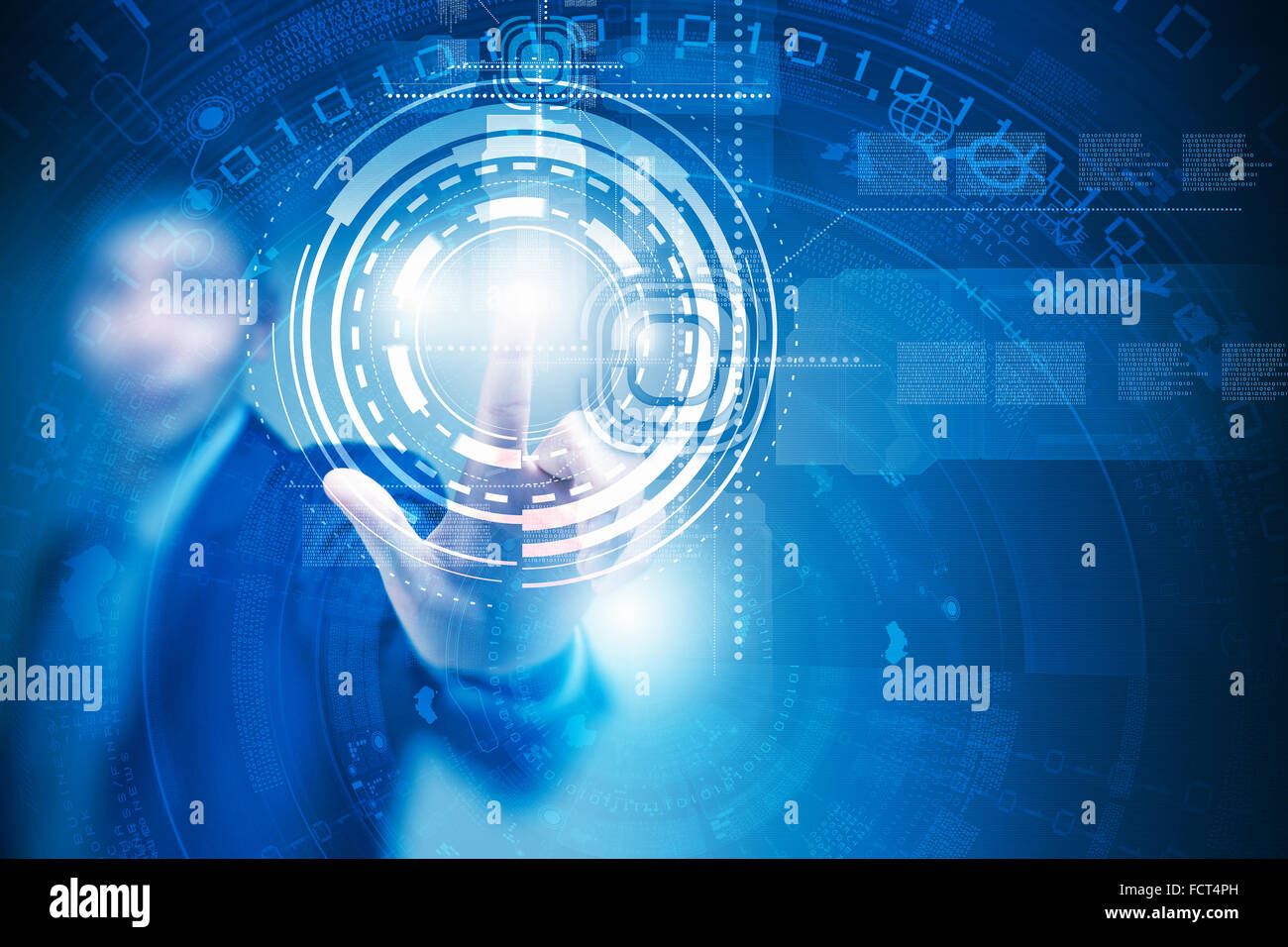 Close up of businessman touching virtual panel with finger Stock Photo ...
