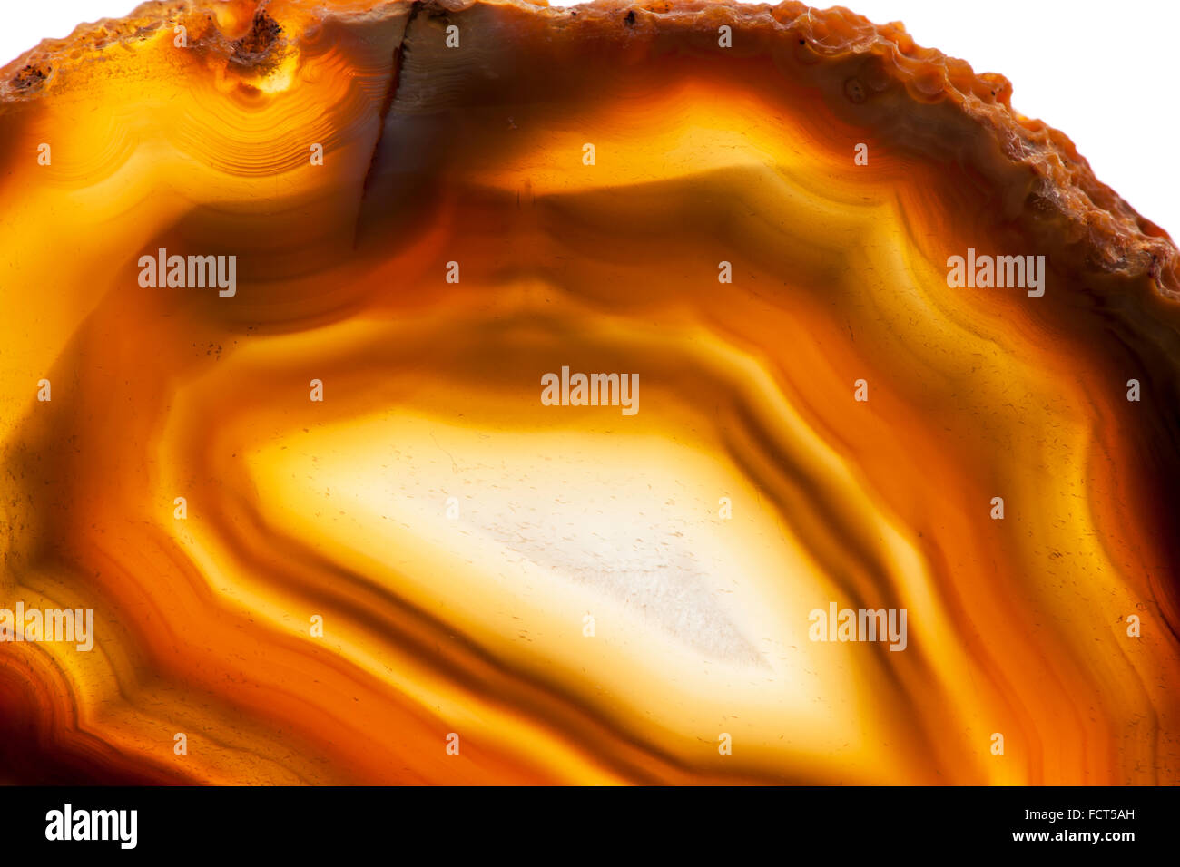 Detail view of a flat, polished and transparent slice of agate with ...