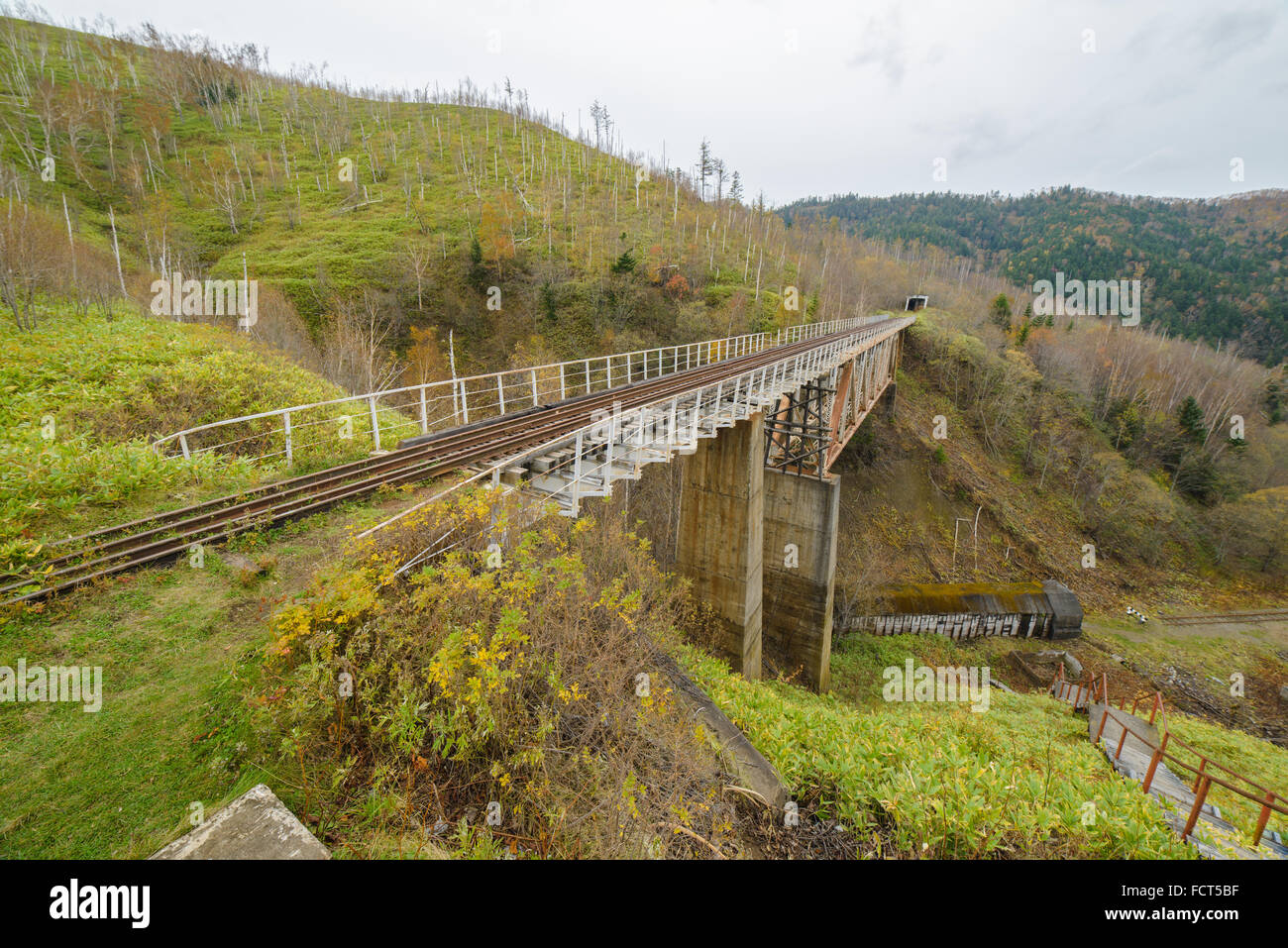 Old Japanese railways and bridges, Sakhalin Island, Russia Stock Photo ...