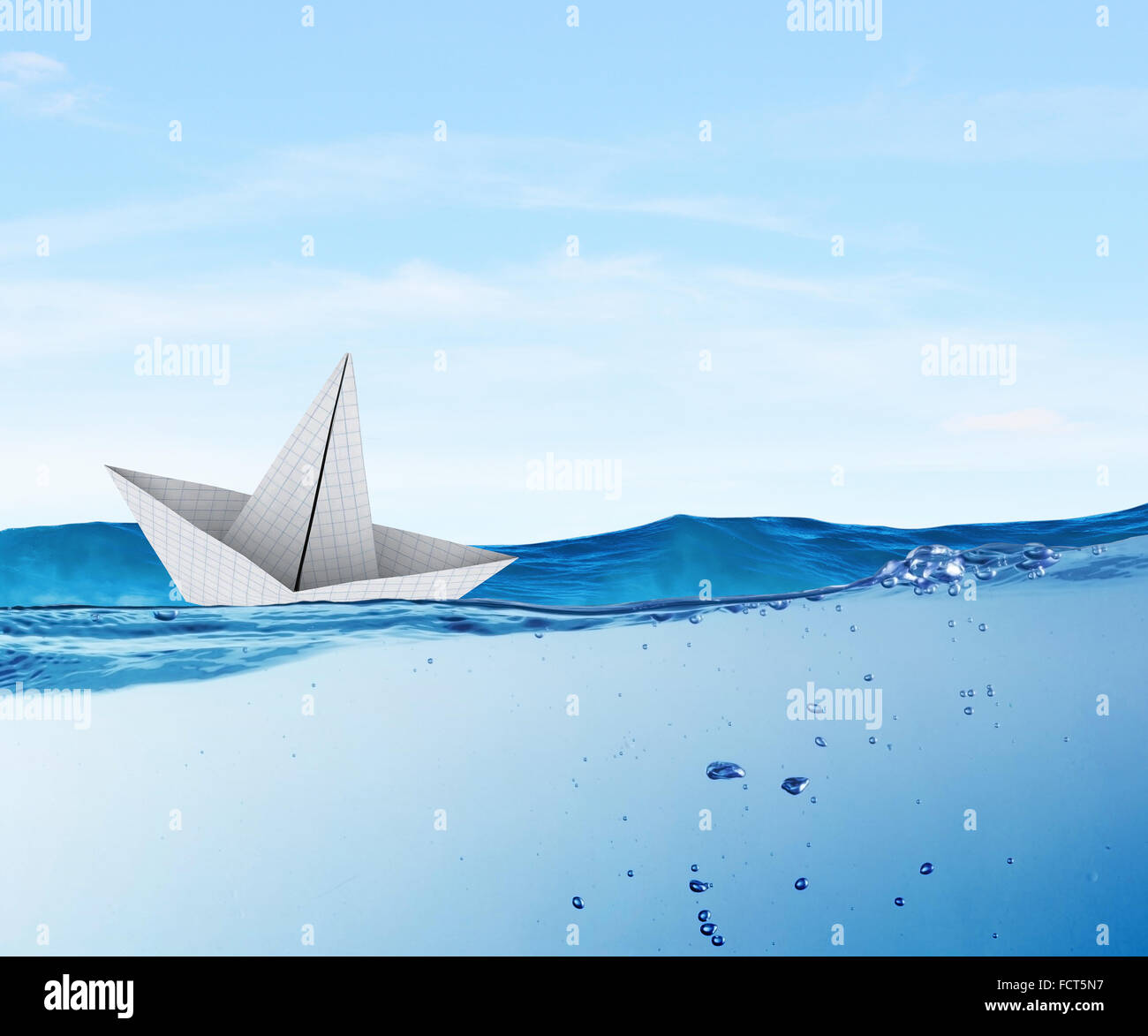 Boat made of paper sailing on blue water surface Stock Photo - Alamy