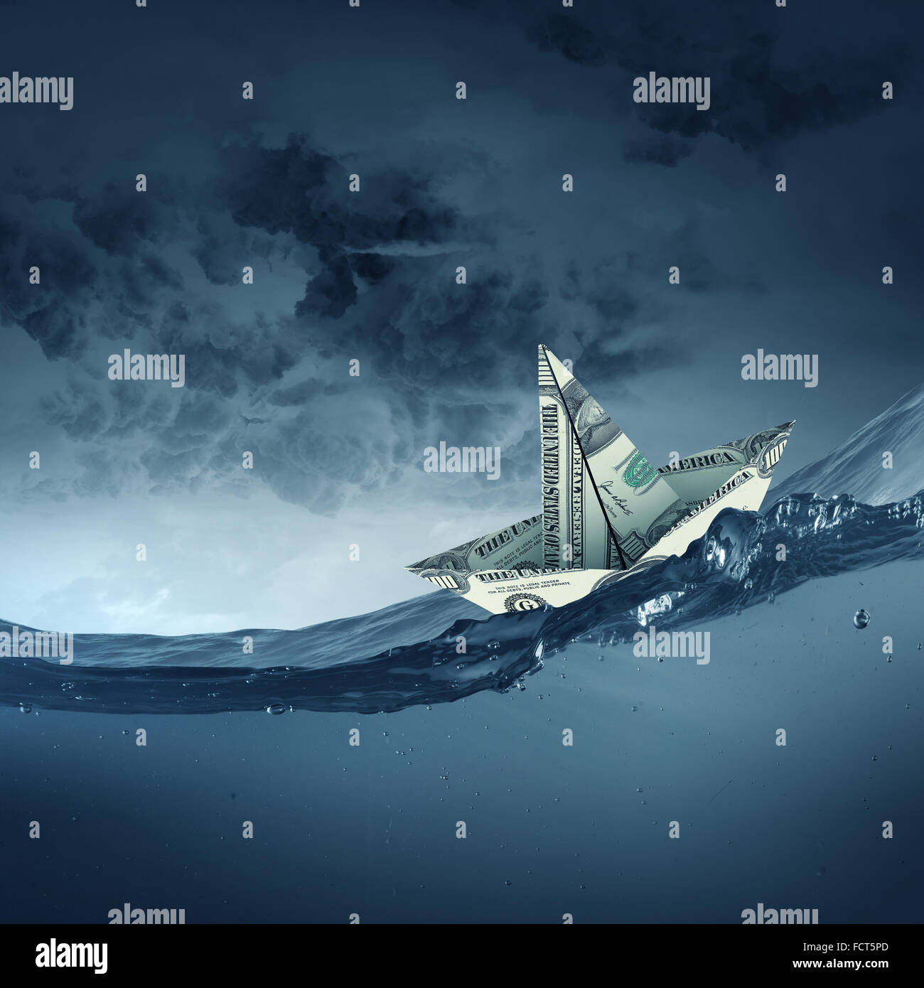 Ship made of dollar banknote floating in water Stock Photo - Alamy
