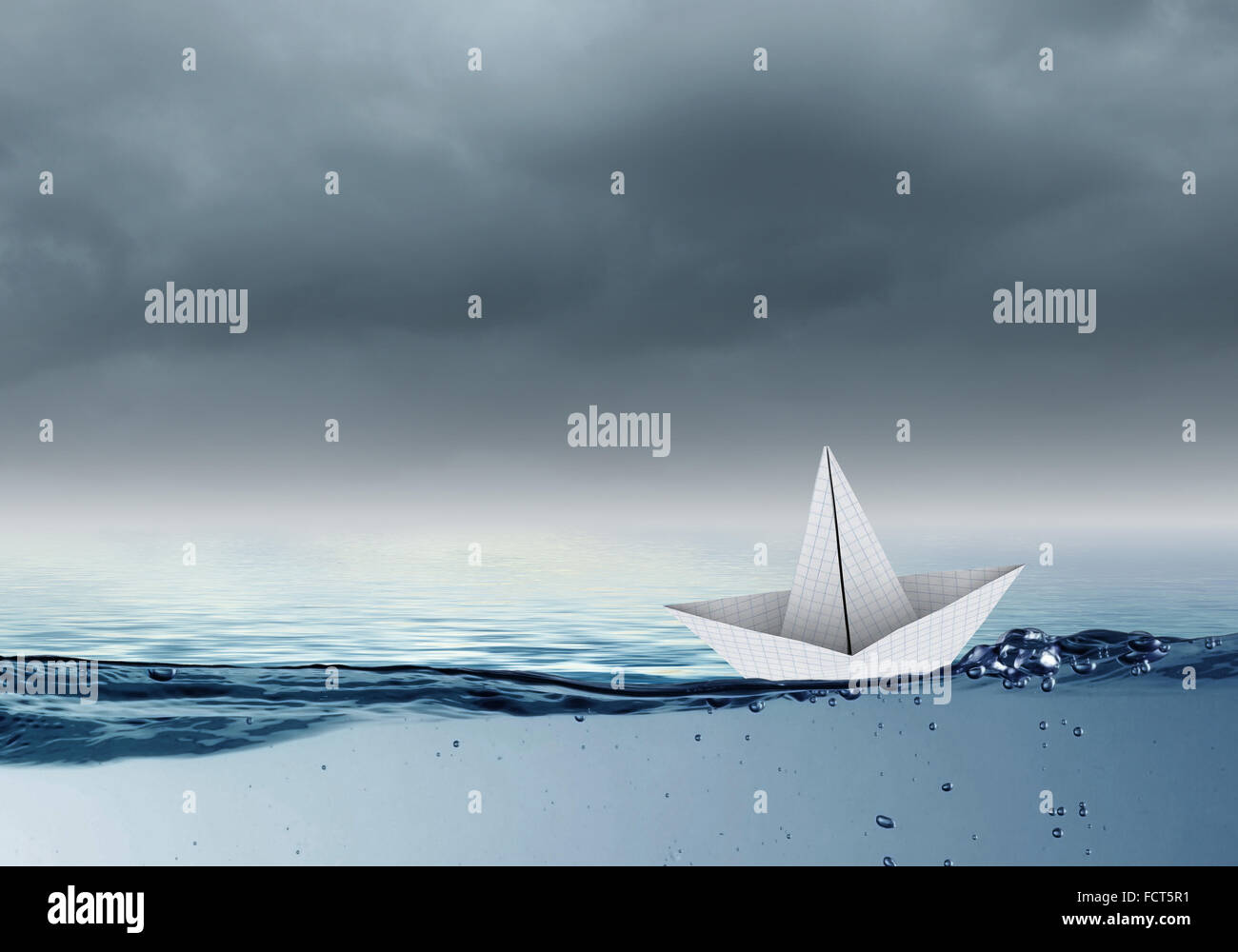Boat made of paper sailing on blue water surface Stock Photo - Alamy