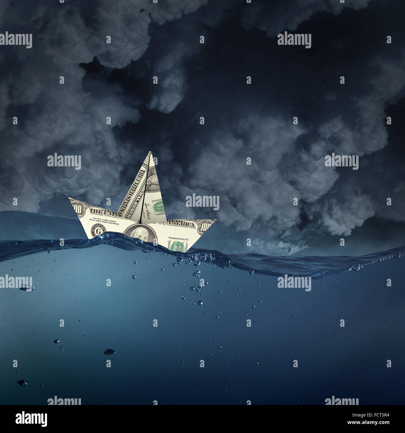 Ship made of dollar banknote floating in water Stock Photo - Alamy