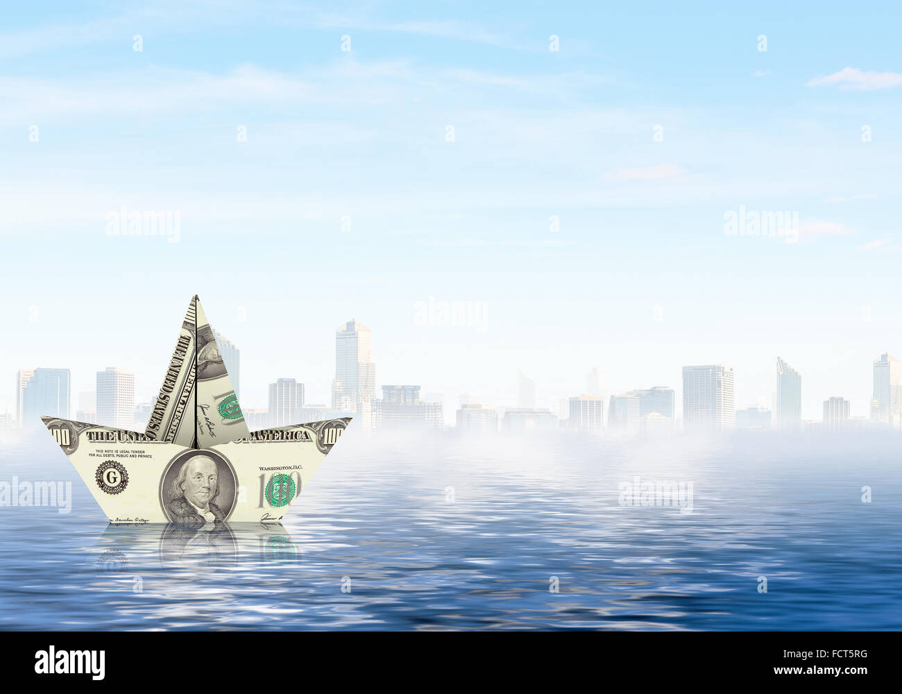 Ship made of dollar banknote floating in water Stock Photo - Alamy