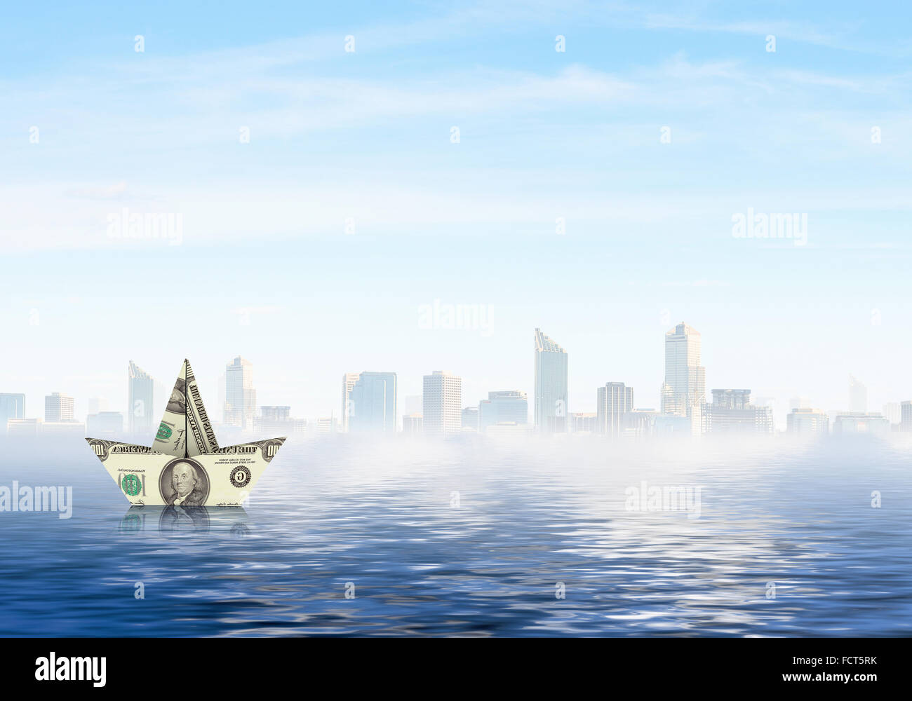 Ship made of dollar banknote floating in water Stock Photo - Alamy