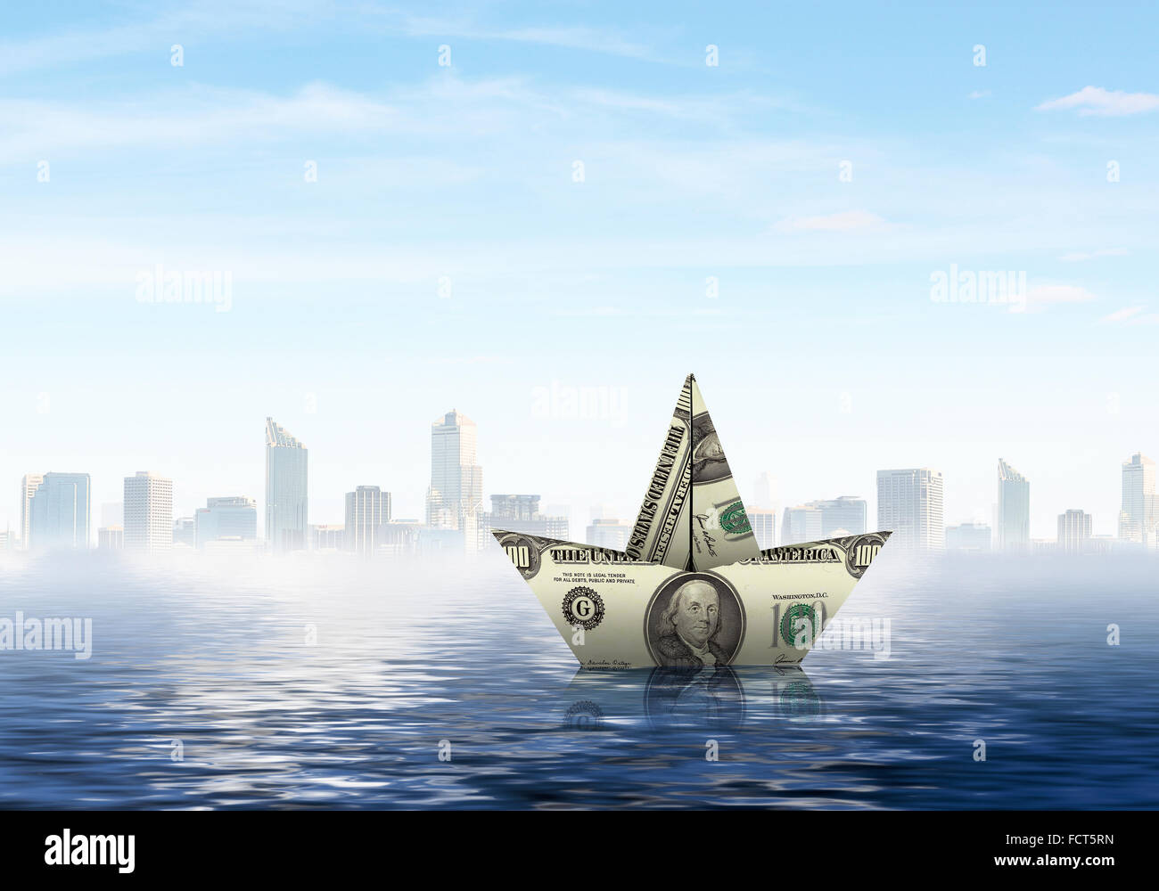 Ship made of dollar banknote floating in water Stock Photo - Alamy
