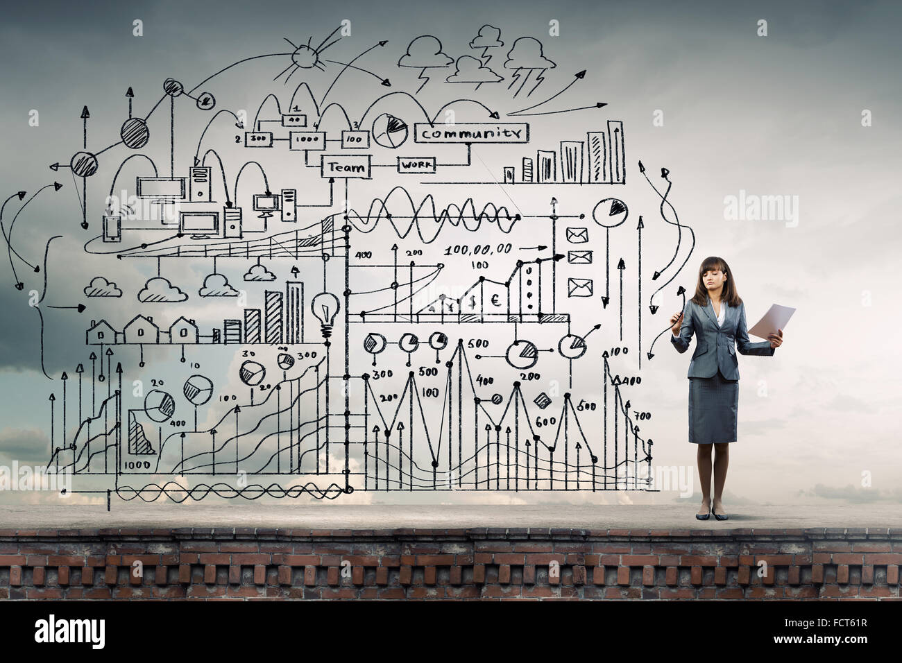 Young businesswoman drawing strategy plan on screen Stock Photo - Alamy