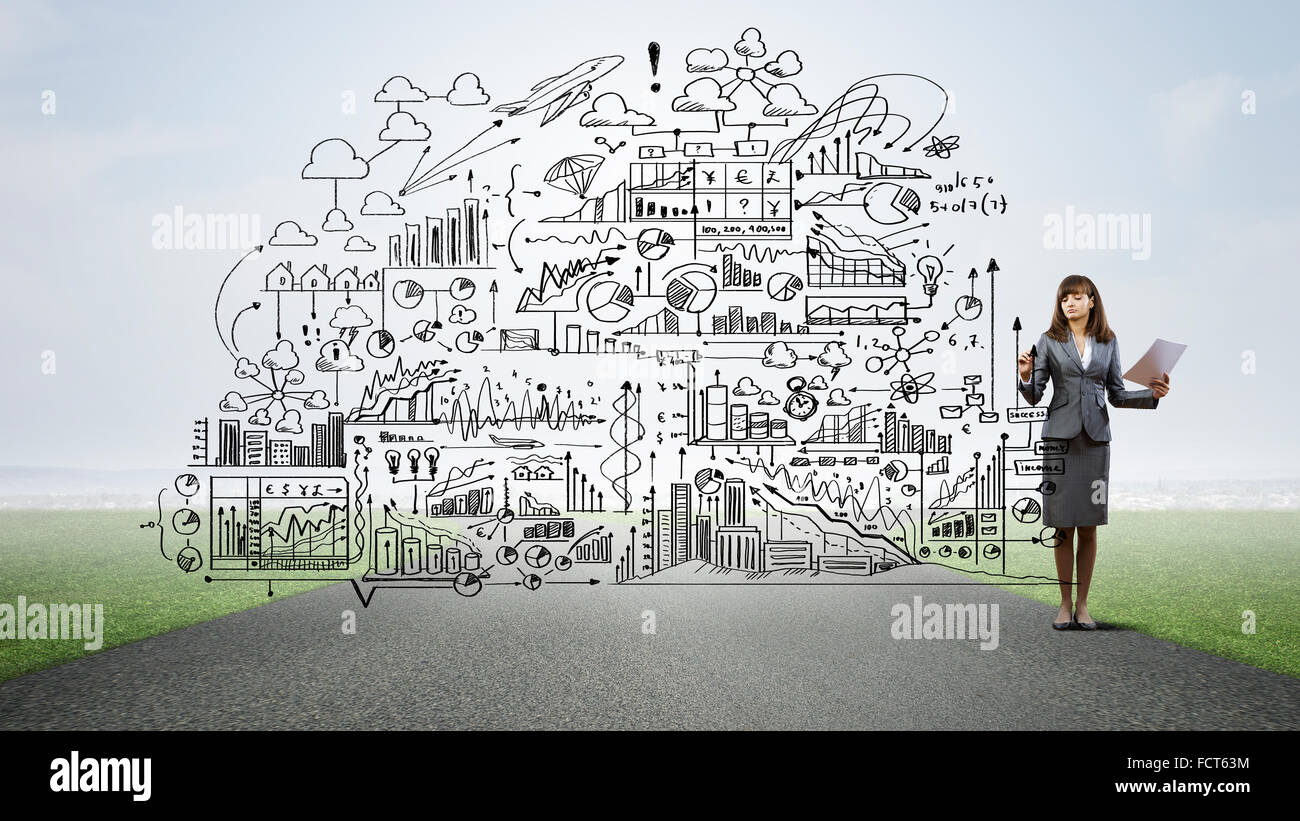 Young businesswoman drawing strategy plan on screen Stock Photo - Alamy