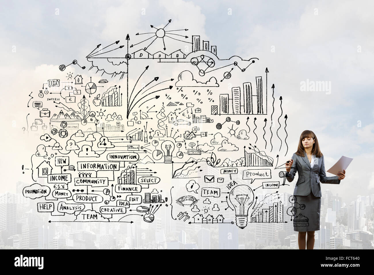 Young businesswoman drawing strategy plan on screen Stock Photo - Alamy