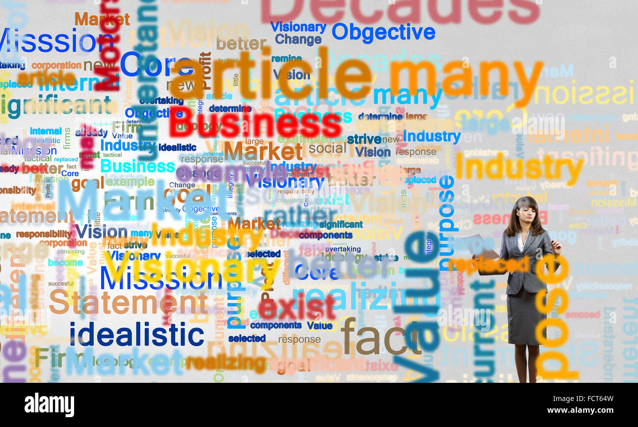 Young businesswoman writing different words on screen Stock Photo - Alamy
