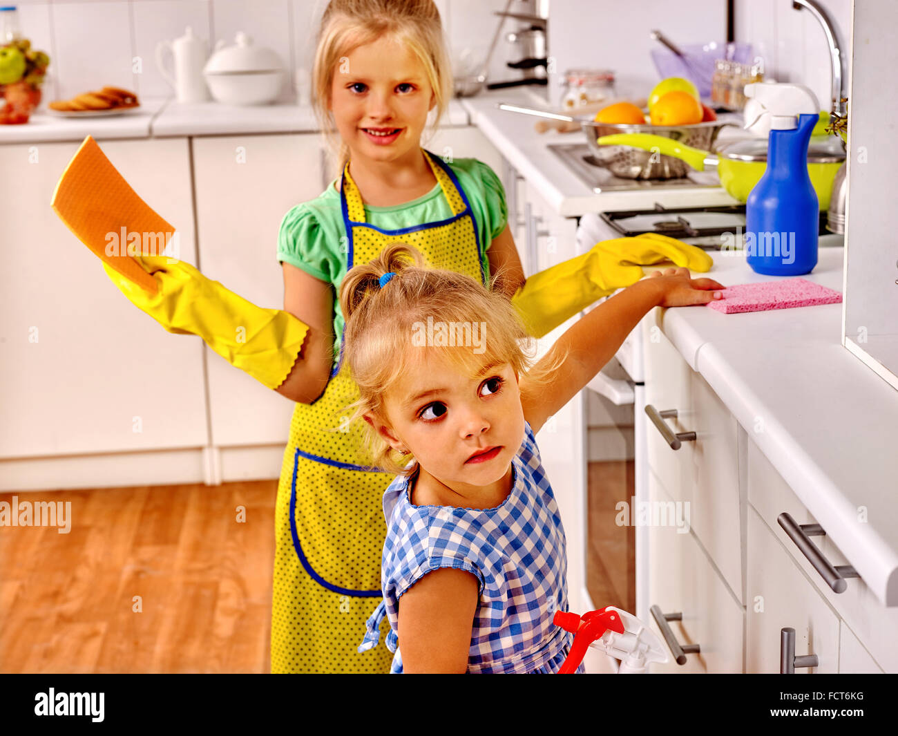 Children washing at kitchen Stock Photo - Alamy