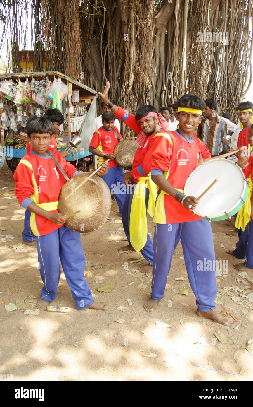 Boys playing thappu drum in temple Festival Stock Photo - Alamy