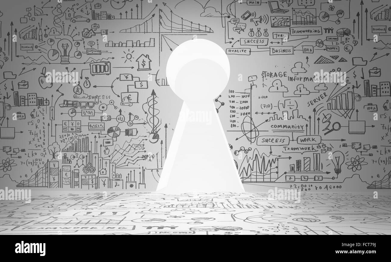 Business plan sketch on wall with key hole Stock Photo - Alamy