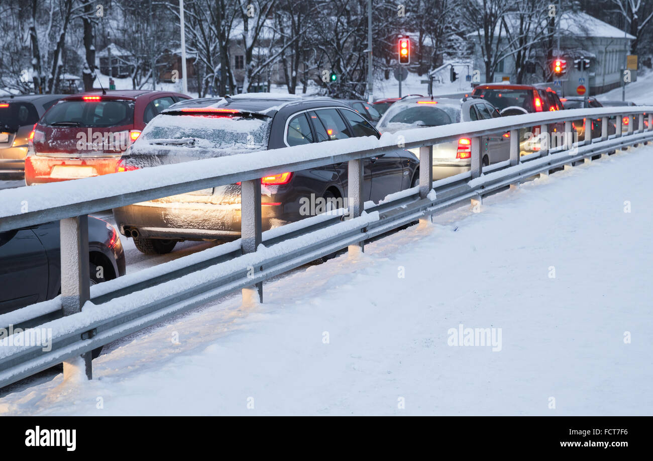 Cars in a traffic jam on winter street in Finland Stock Photo - Alamy