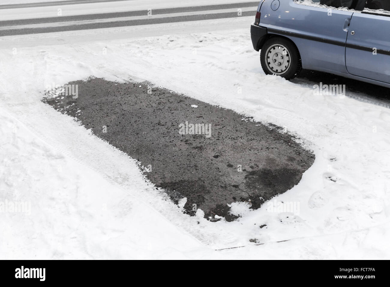 Empty place in parking lot, snowy roadside in Turku town, Finland Stock ...