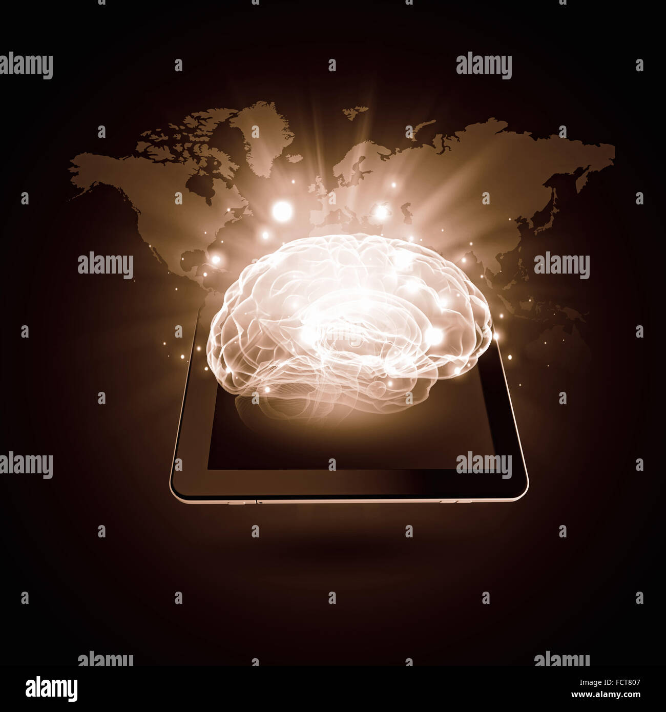 Global connection concept with tablet pc and digital human brain Stock ...