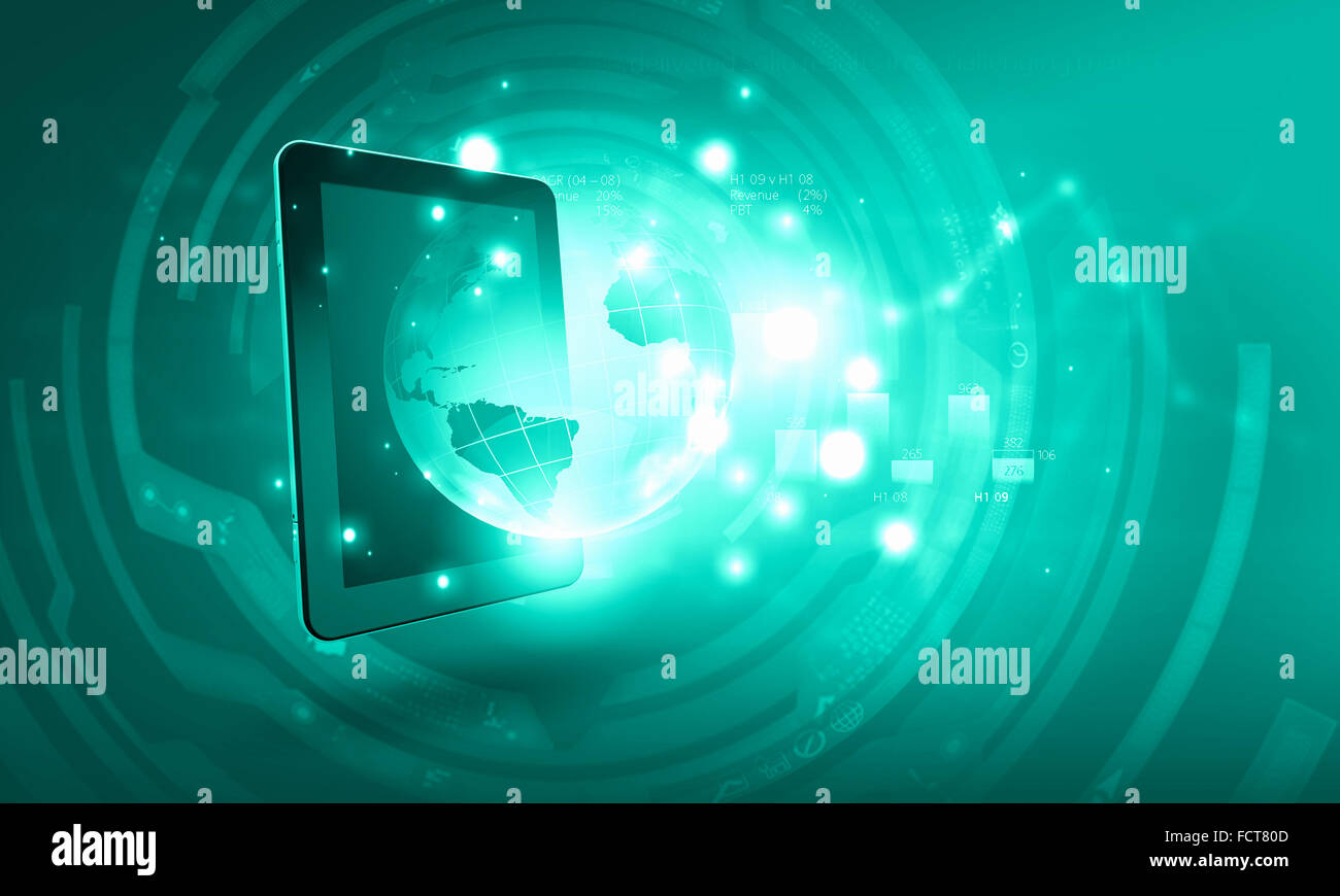 Global connection concept with tablet pc and digital Earth planet Stock ...