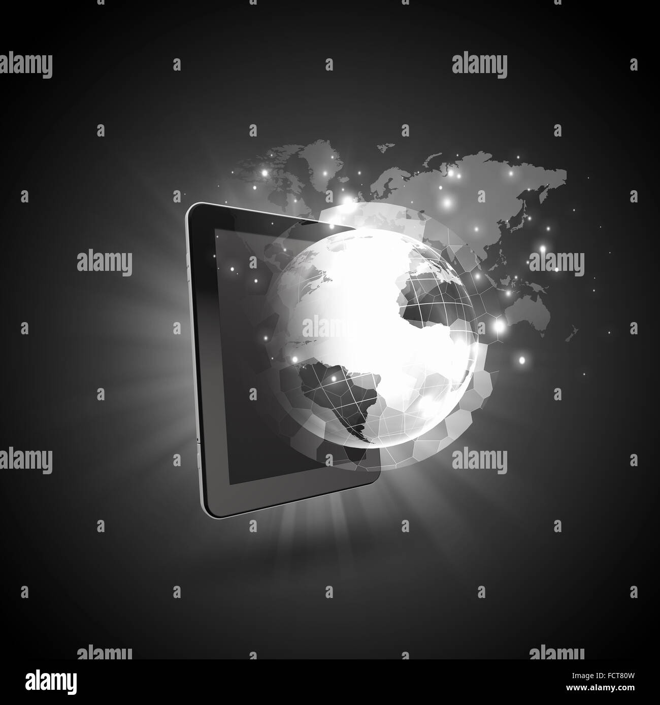 Global connection concept with tablet pc and digital Earth planet Stock ...