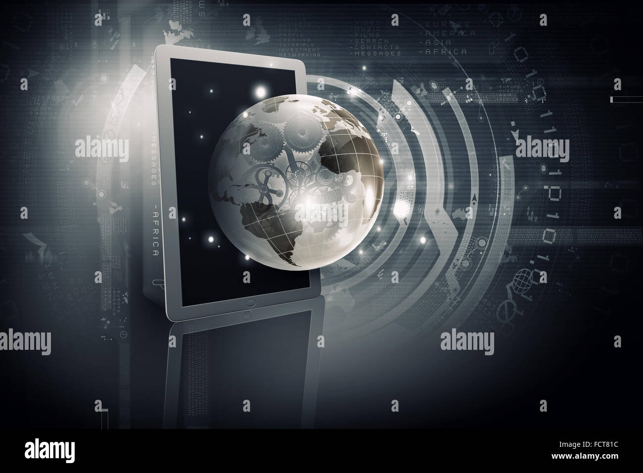 Global connection concept with tablet pc and digital Earth planet Stock ...