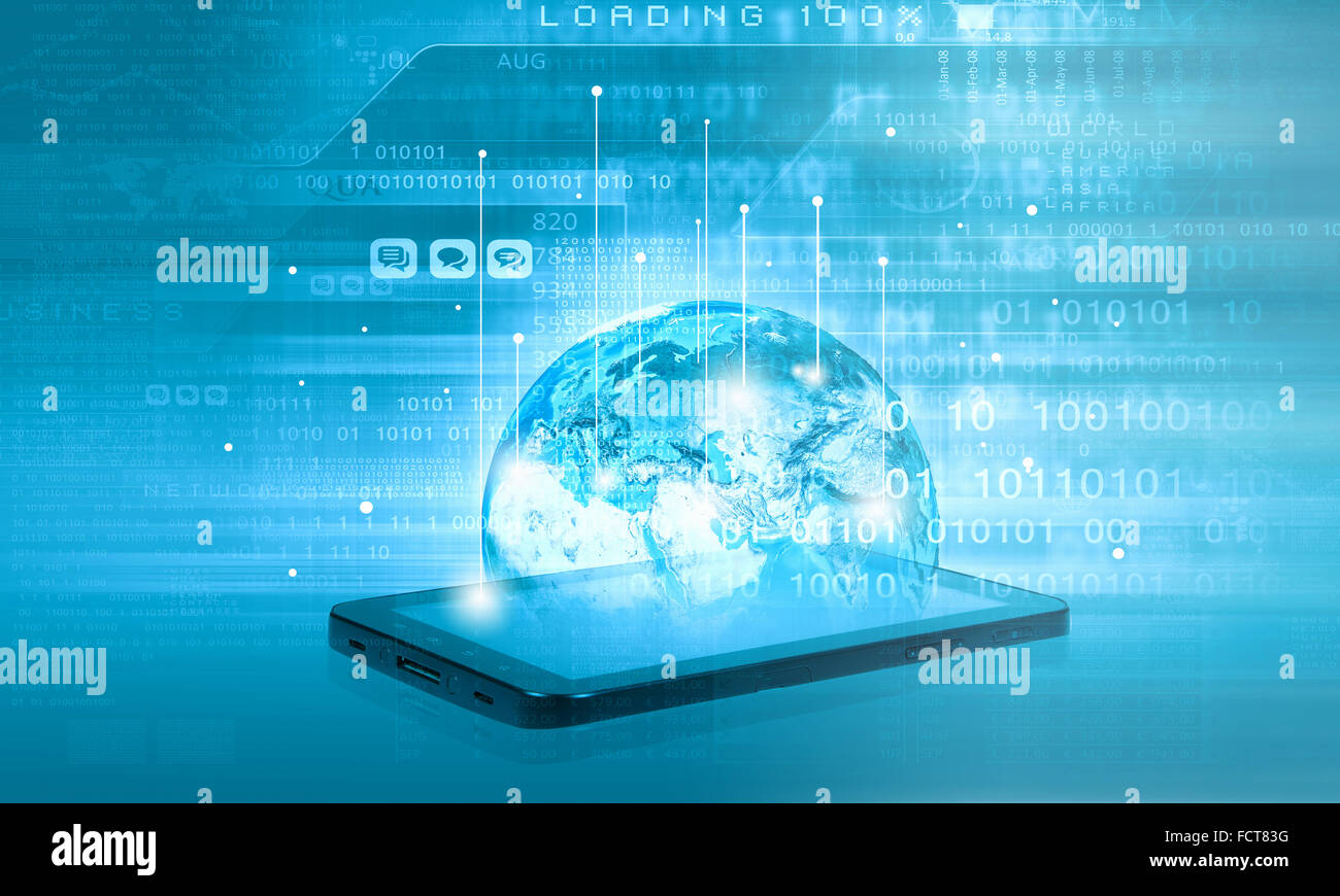 Mobile internet concept with mobile phone and digital planet. Elements ...