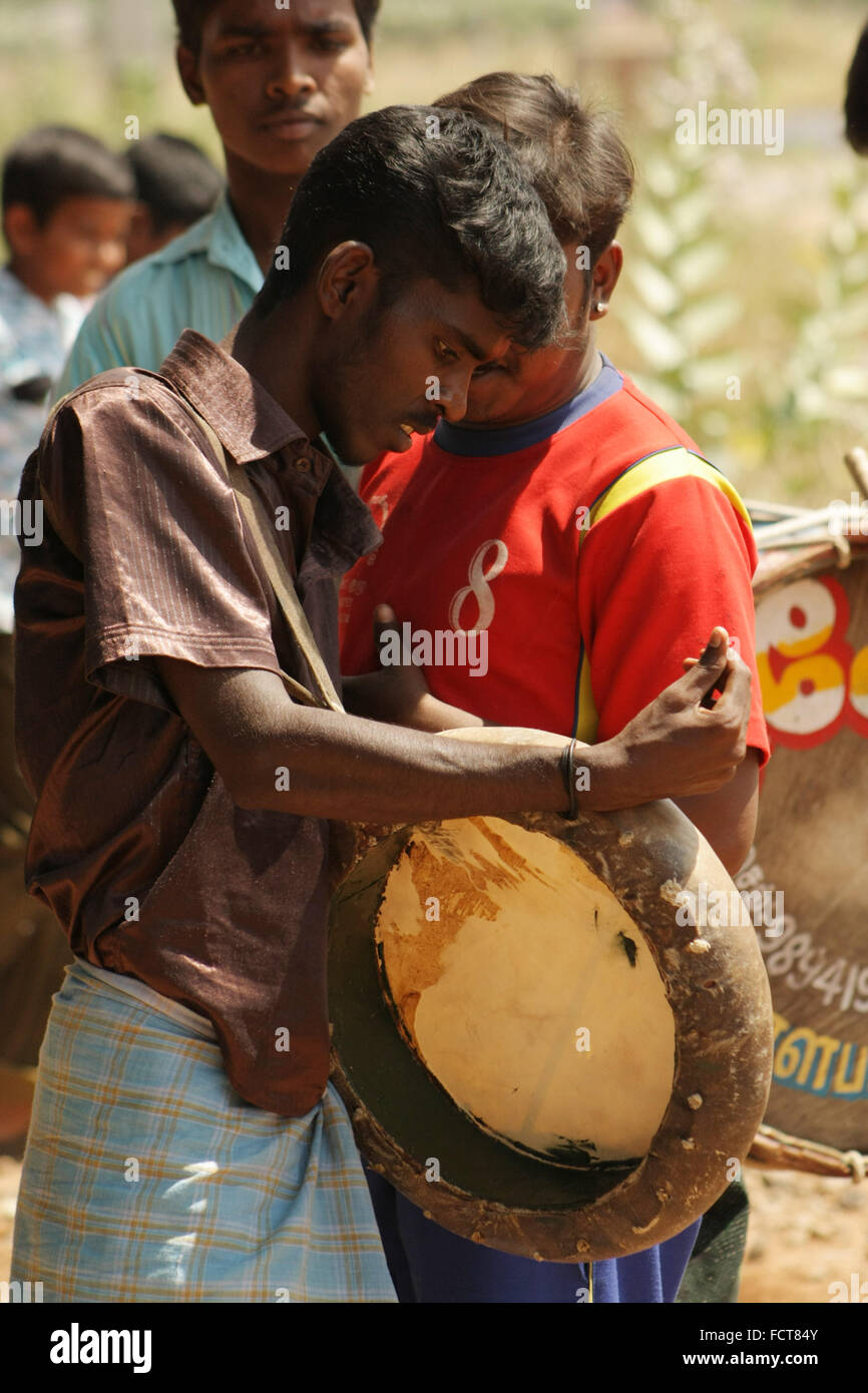 Man playing thappu drum in temple Festival Stock Photo - Alamy
