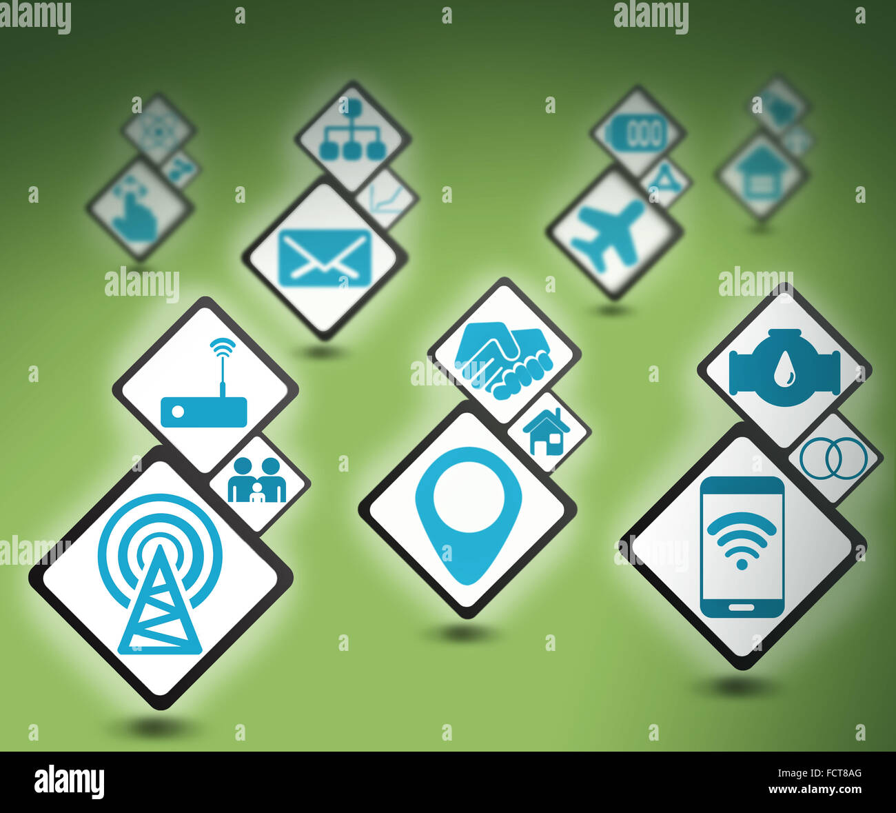 Interface design with icons collection on color background Stock Photo ...