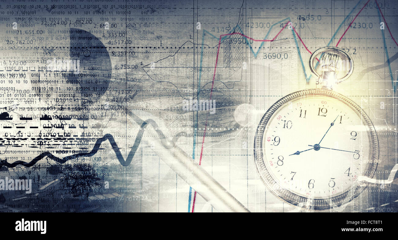 Pocket watch and business concepts on digital background Stock Photo ...