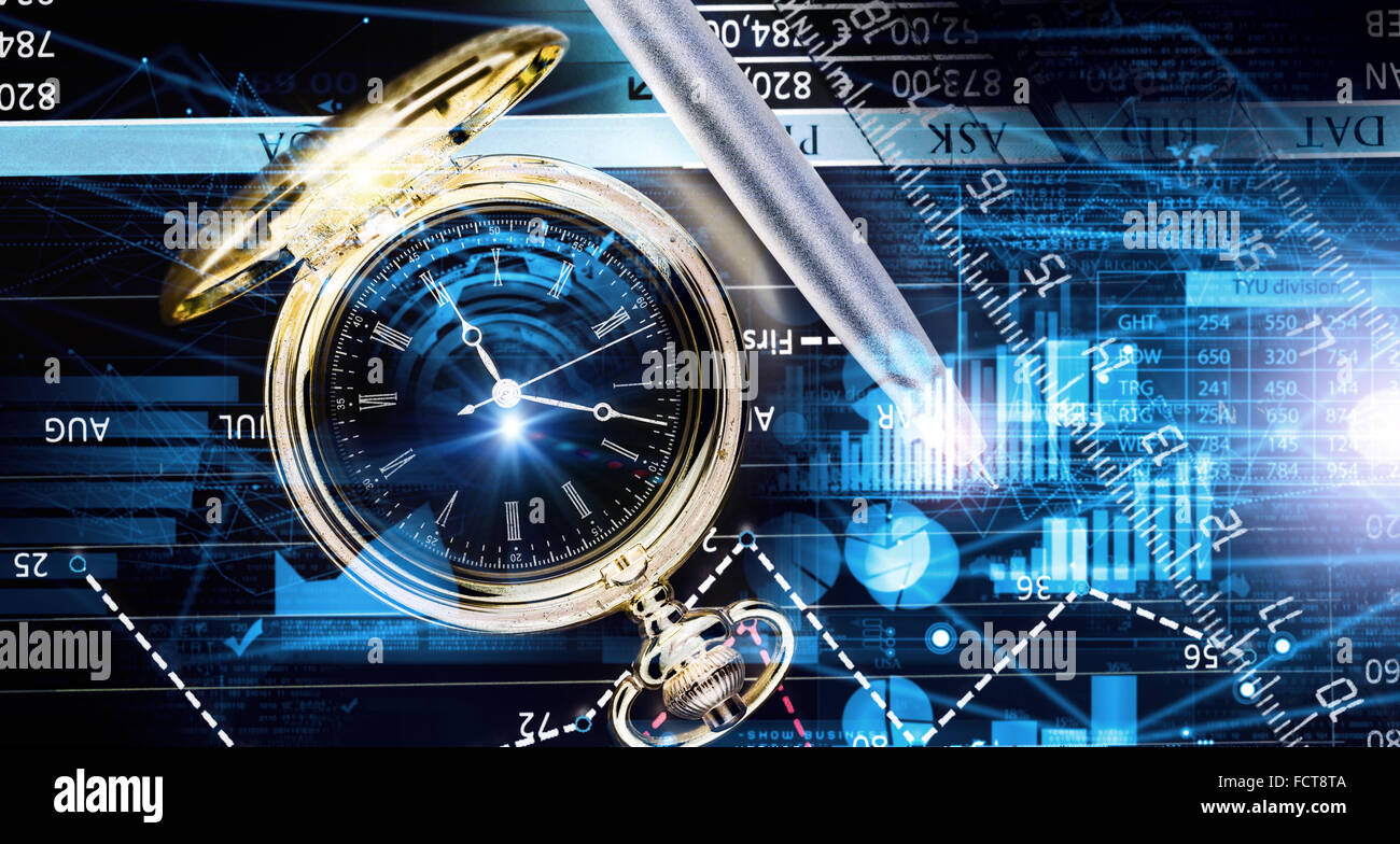 Pocket watch and business concepts on digital background Stock Photo ...