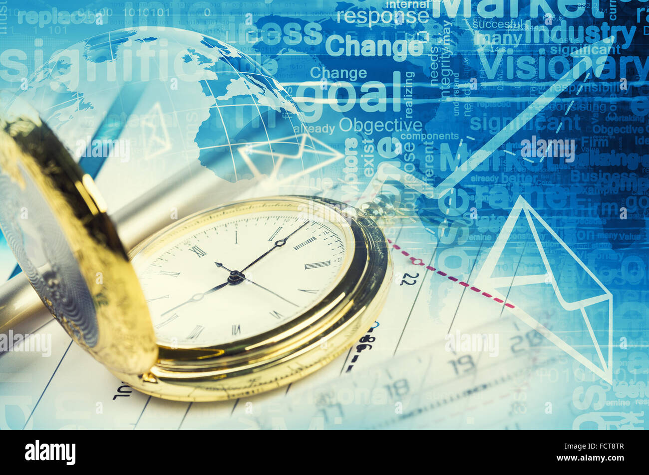 Pocket watch and business concepts on digital background Stock Photo ...