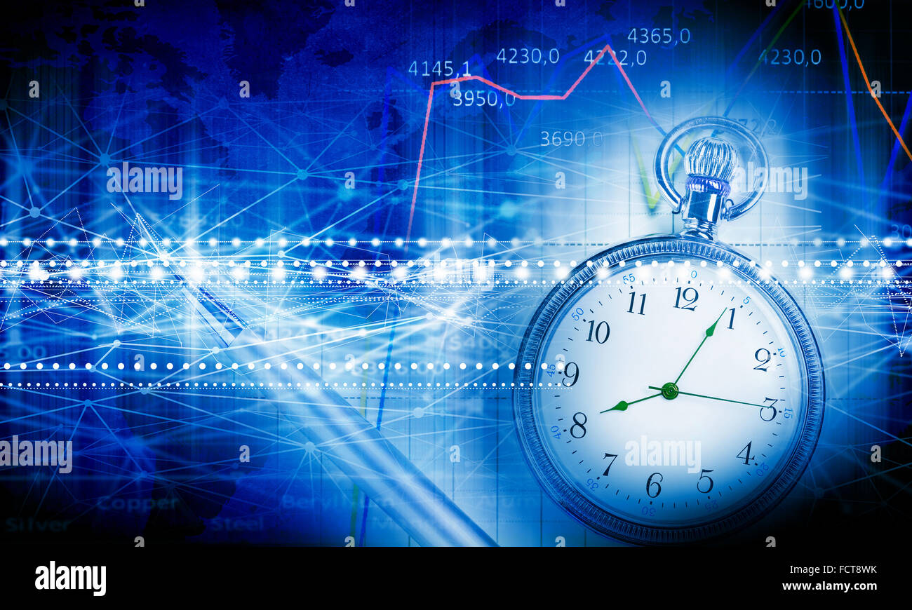 Pocket watch and business concepts on digital background Stock Photo ...