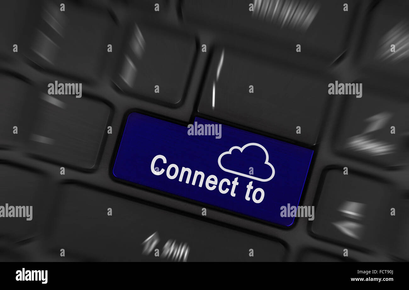 Blue computer key - connect to the cloud Stock Photo - Alamy
