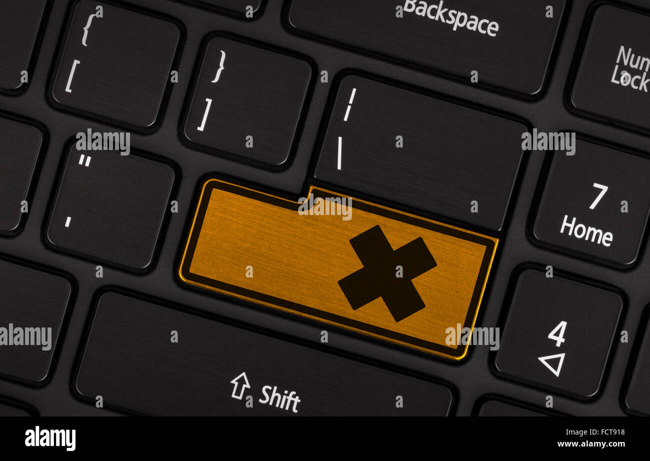 Symbol on button keyboard, warning (yellow) - irritation Stock Photo ...