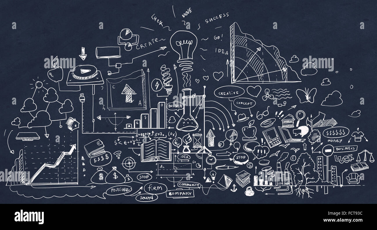 Background image with business sketches on grey backdrop Stock Photo ...