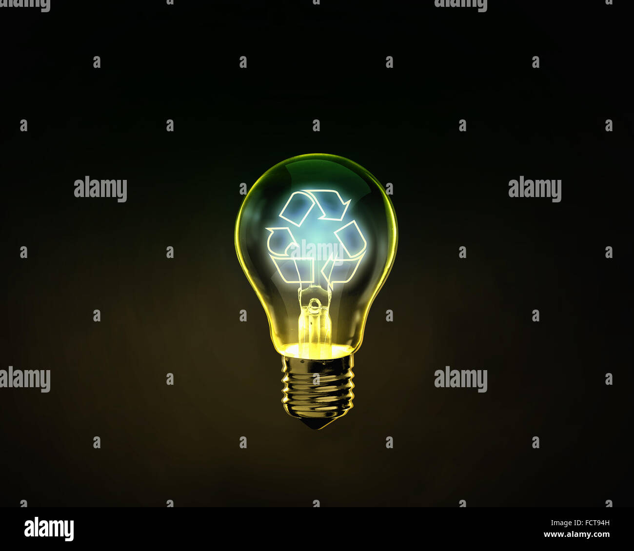 Glowing lightbulb with recycle symbol inside on dark background Stock ...