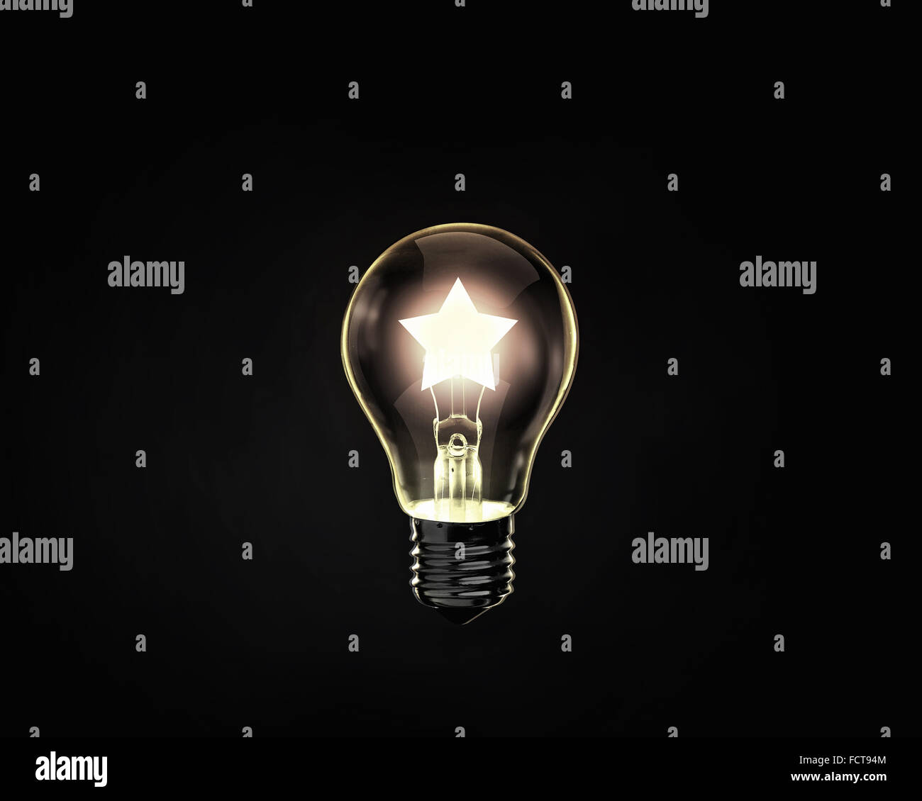 Lightbulb with glowing star inside on dark background Stock Photo - Alamy