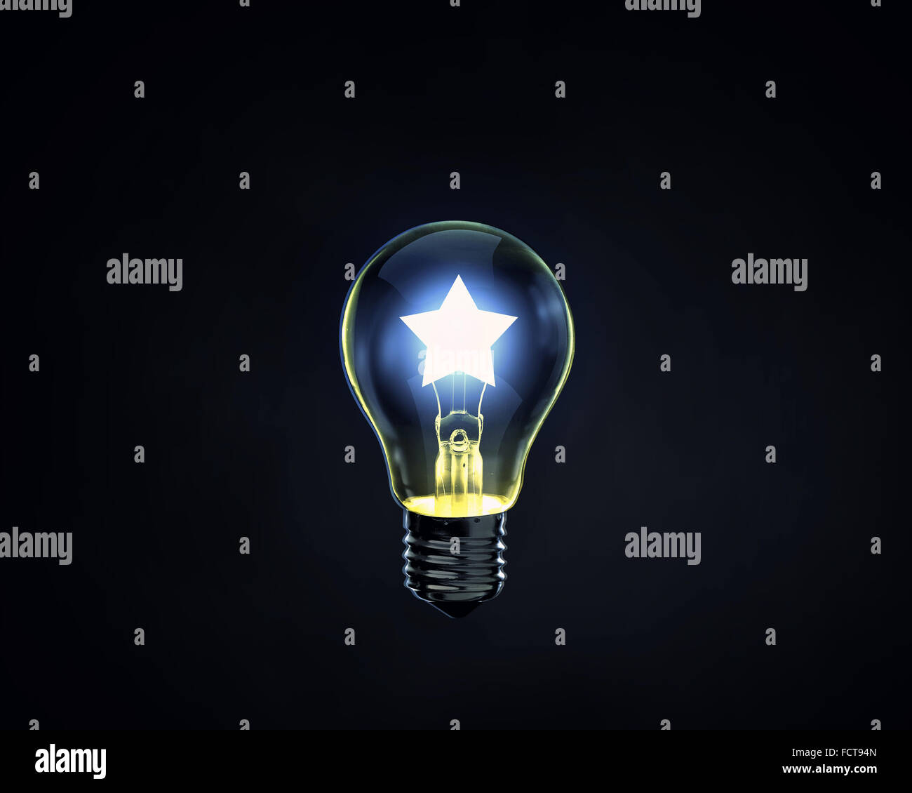 Lightbulb with glowing star inside on dark background Stock Photo - Alamy
