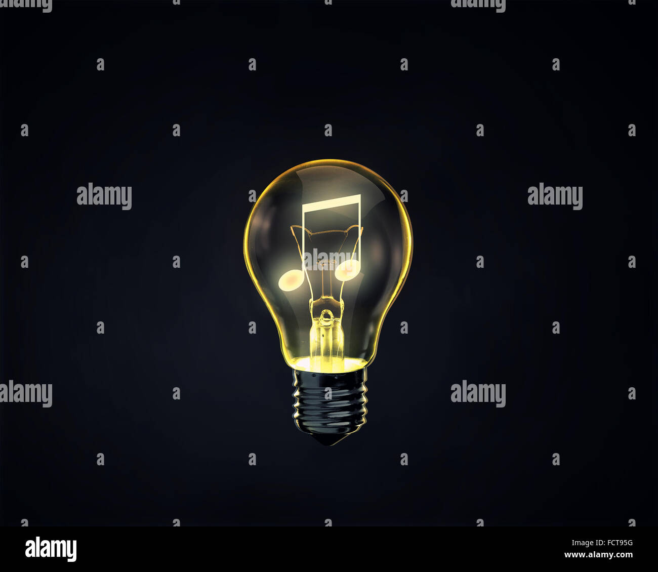 Light bulb with music note inside on dark background Stock Photo - Alamy