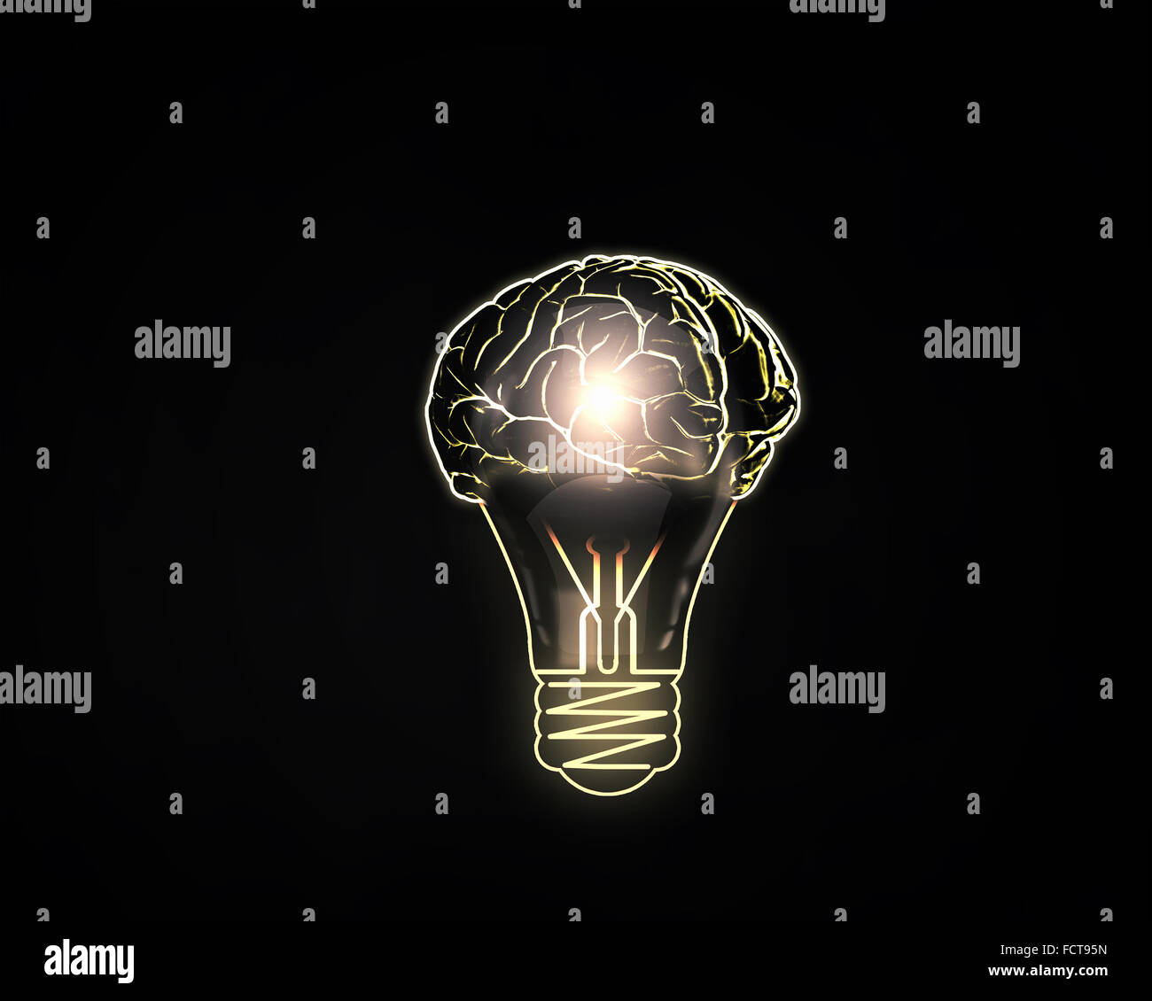 Human brain glowing inside of light bulb on dark background Stock Photo ...