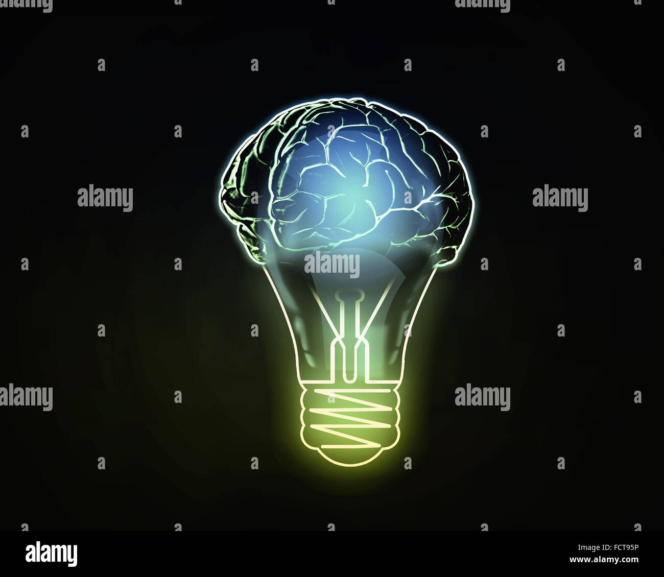 Human brain glowing inside of light bulb on dark background Stock Photo - Alamy