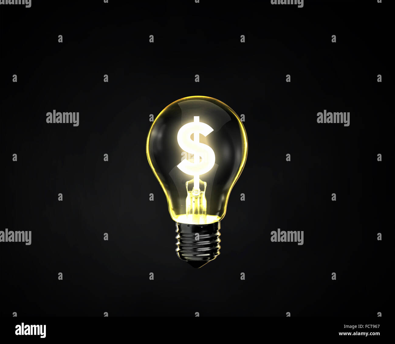 Glowing light bulb with dollar symbol inside Stock Photo - Alamy