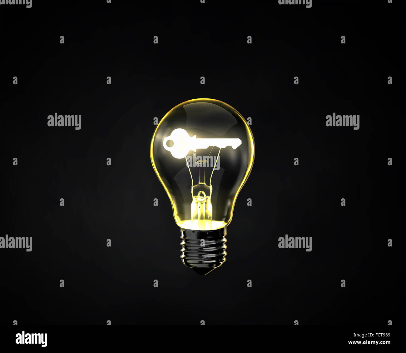 Light bulb with key inside on dark background Stock Photo - Alamy