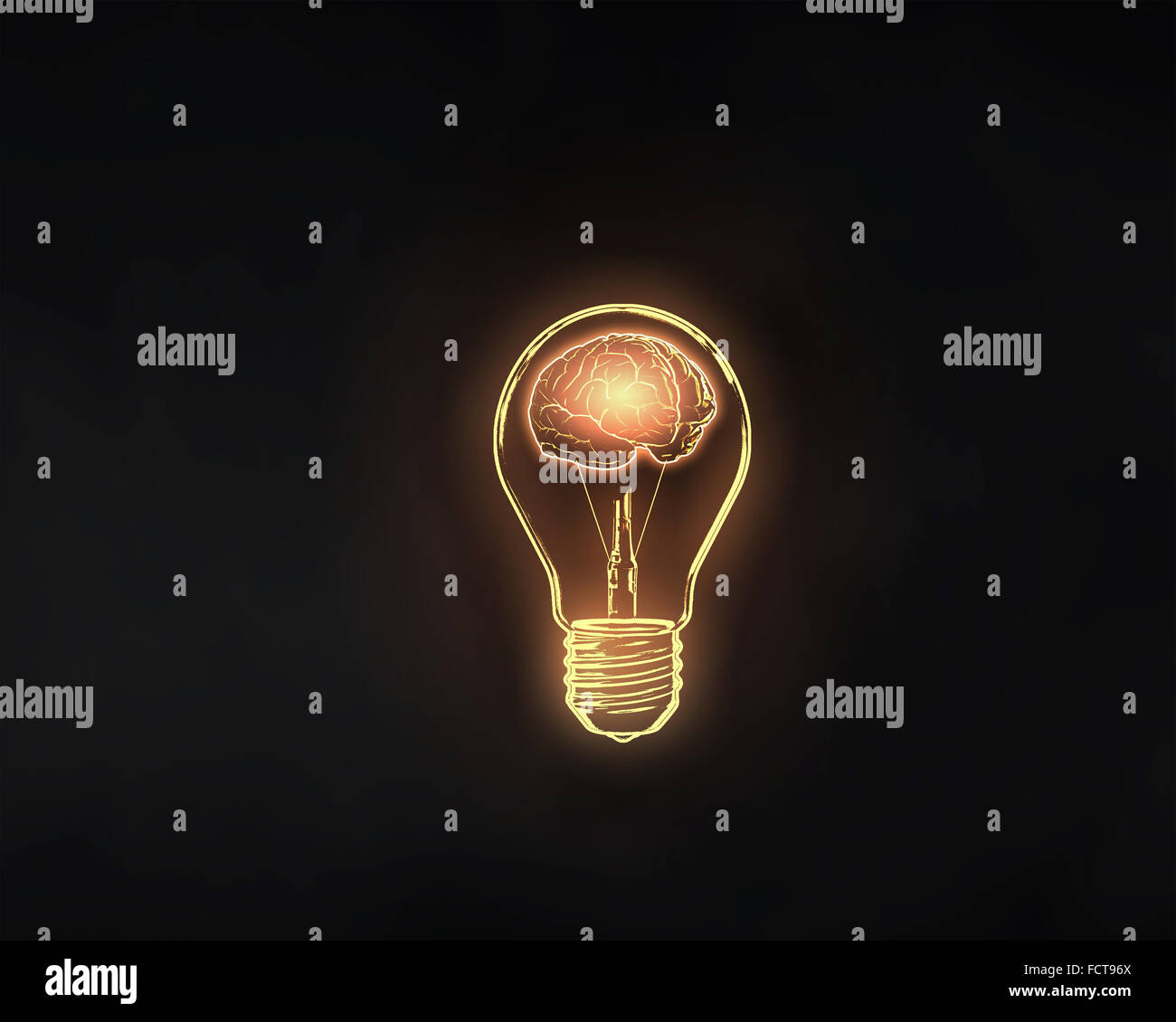 Human brain glowing inside of light bulb on dark background Stock Photo - Alamy