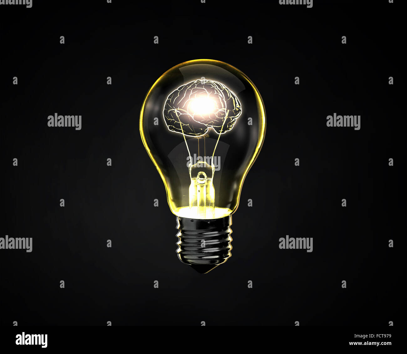 Human brain glowing inside of light bulb on dark background Stock Photo ...