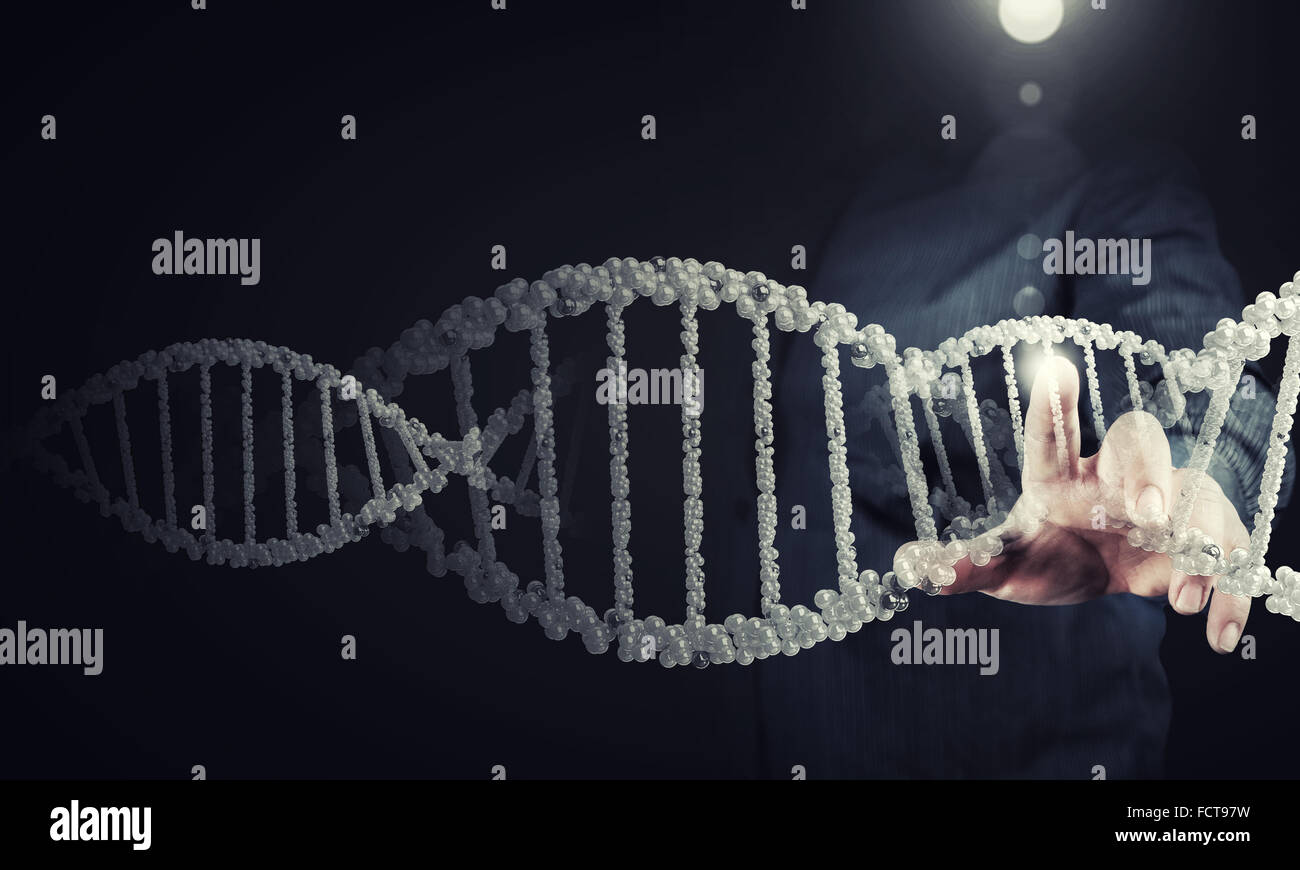 Science concept image of human hand touching DNA molecule Stock Photo ...