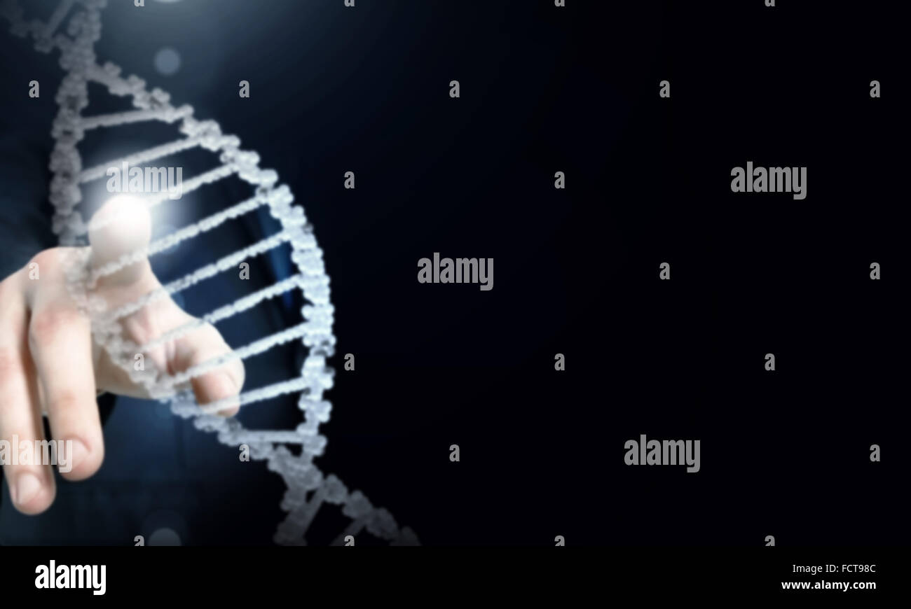 Science concept image of human hand touching DNA molecule Stock Photo ...