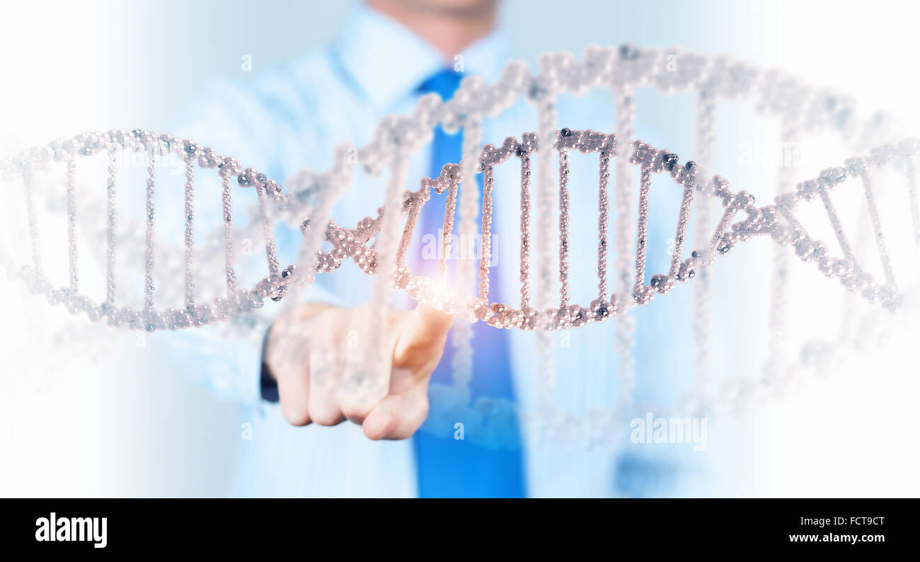 Science concept image of human hand touching DNA molecule Stock Photo ...
