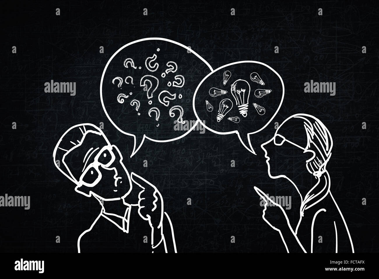 Close up of hand drawing dialogue between two on black wall Stock Photo ...