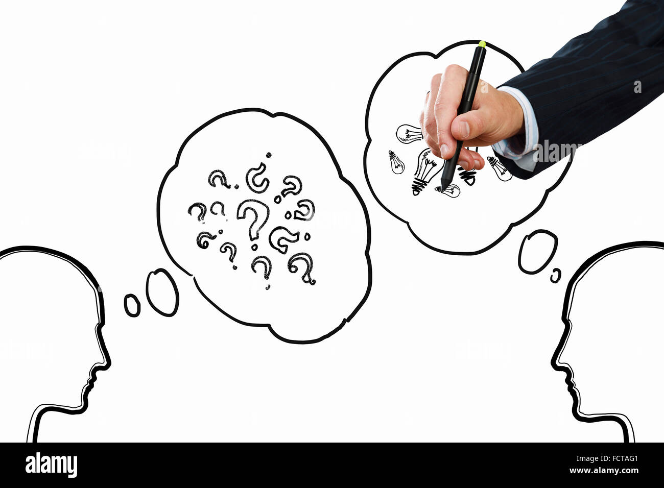 Close up of hand drawing dialogue between two on white background Stock ...